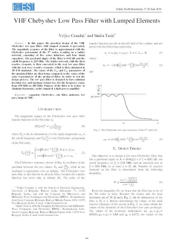 (PDF) VHF Chebyshev Low Pass Filter with Lumped Elements