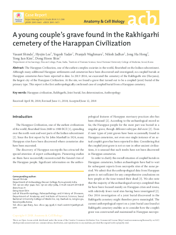 (PDF) A young couple's grave found in the Rakhigarhi cemetery of the ...