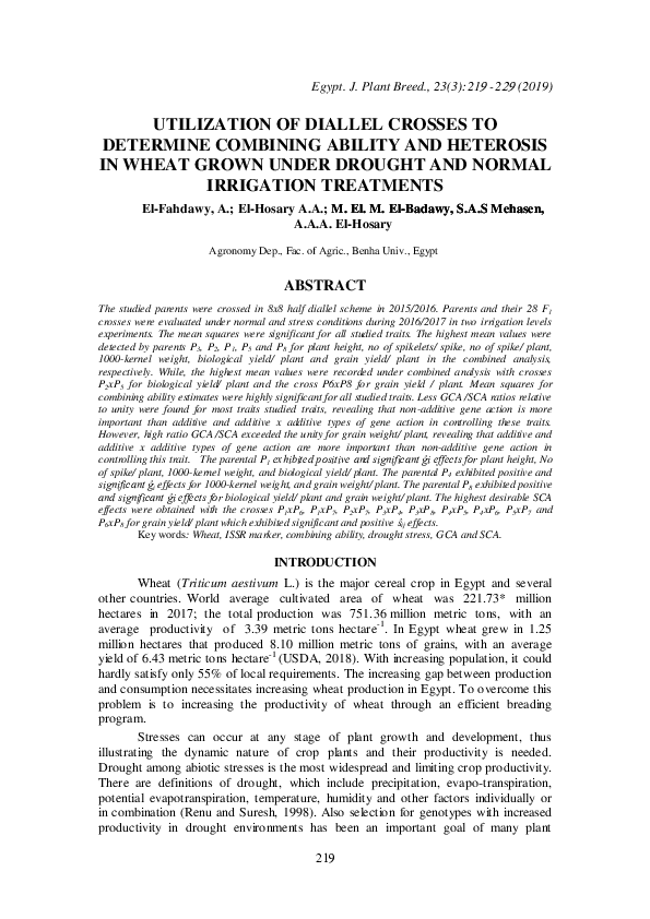 (PDF) UTILIZATION OF DIALLEL CROSSES TO DETERMINE COMBINING ABILITY AND ...