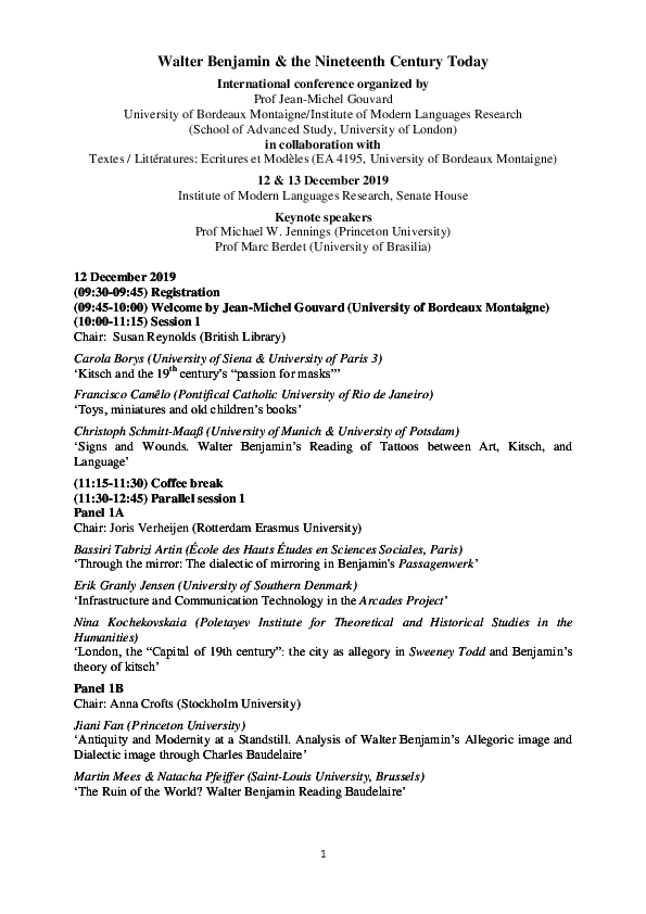 (PDF) Walter Benjamin Conference Programme | Judith Bordes - Academia.edu