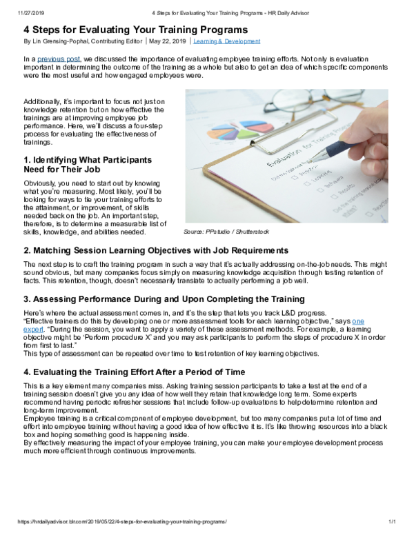 (PDF) 4 Steps for Evaluating Your Training Programs