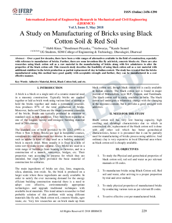 (PDF) A Study on Manufacturing of Bricks using Black Cotton Soil & Red ...