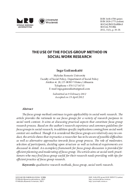 (PDF) The use of the focus group method in social work research