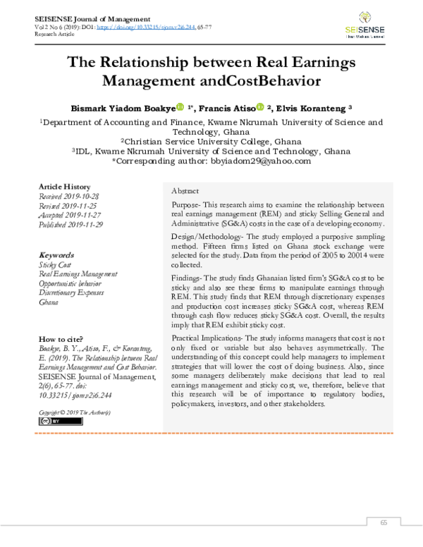 (PDF) The Relationship between Real Earnings Management and Cost Behavior