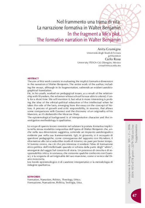 (PDF) Nel frammento una trama di vita. La narrazione formativa in ...