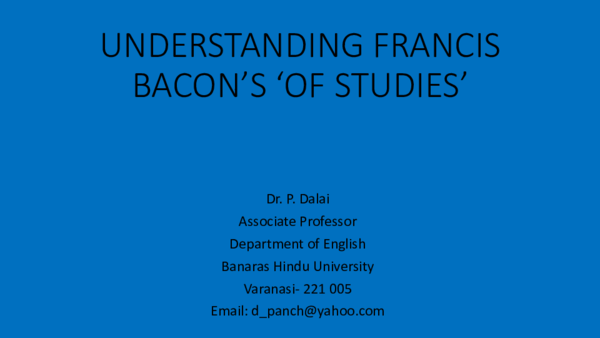 (PDF) UNDERSTANDING FRANCIS BACON'S 'OF STUDIES'