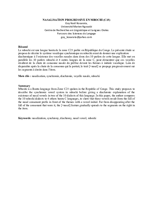 (PDF) NASALISATION PROGRESSIVE EN MBOCHI
