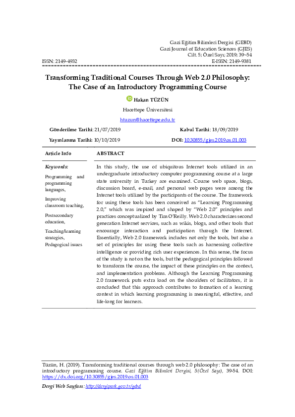 (PDF) Transforming Traditional Courses Through Web 2.0 Philosophy: The Case of an Introductory ...