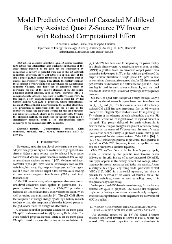 (PDF) Model Predictive Control of Cascaded Multilevel Battery Assisted Quasi Z-Source PV ...