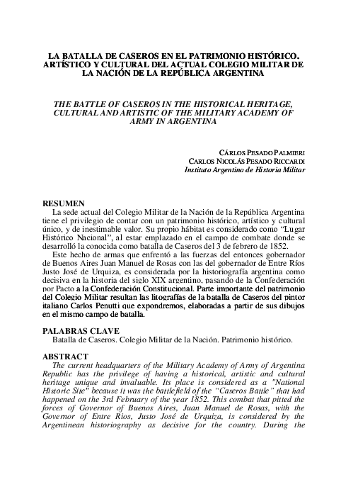 (PDF) LA BATALLA DE CASEROS EN EL PATRIMONIO HISTÓRICO, ARTÍSTICO Y ...