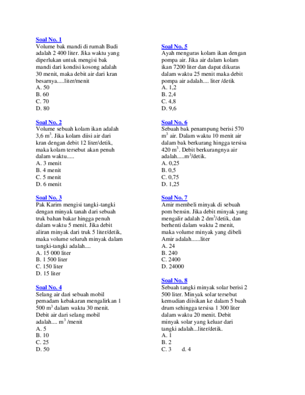 (DOC) Soal debit dan hitung campuran