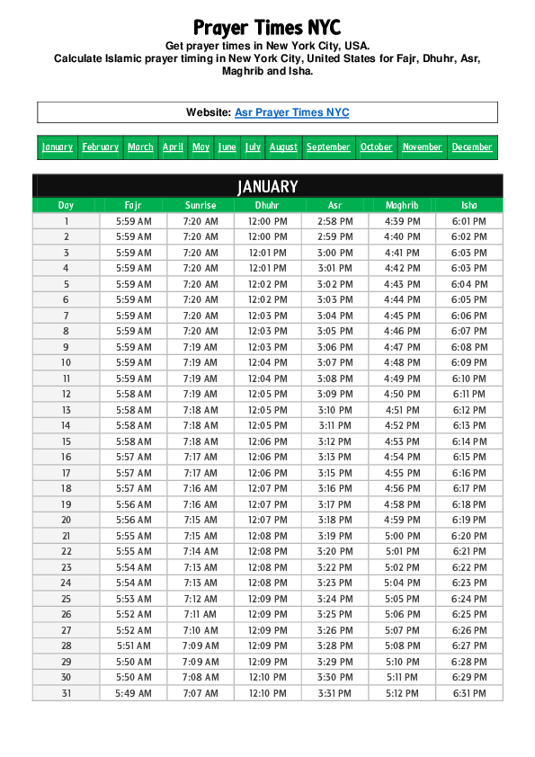 (PDF) Prayer Times NYC