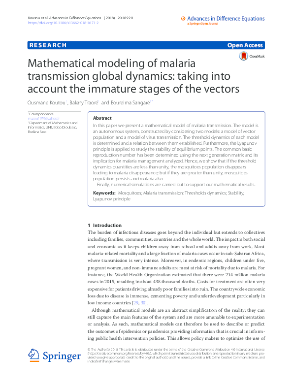 (PDF) Mathematical modeling of malaria transmission global dynamics: taking into account the ...
