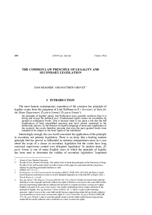 (PDF) THE COMMON LAW PRINCIPLE OF LEGALITY AND SECONDARY LEGISLATION