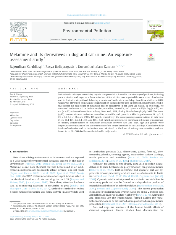 (PDF) Melamine and its derivatives in dog and cat urine: An exposure ...