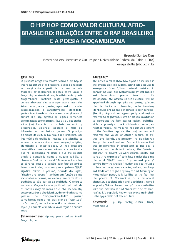(PDF) O Hip Hop como valor cultural afro-brasileiro:Relações entre o ...