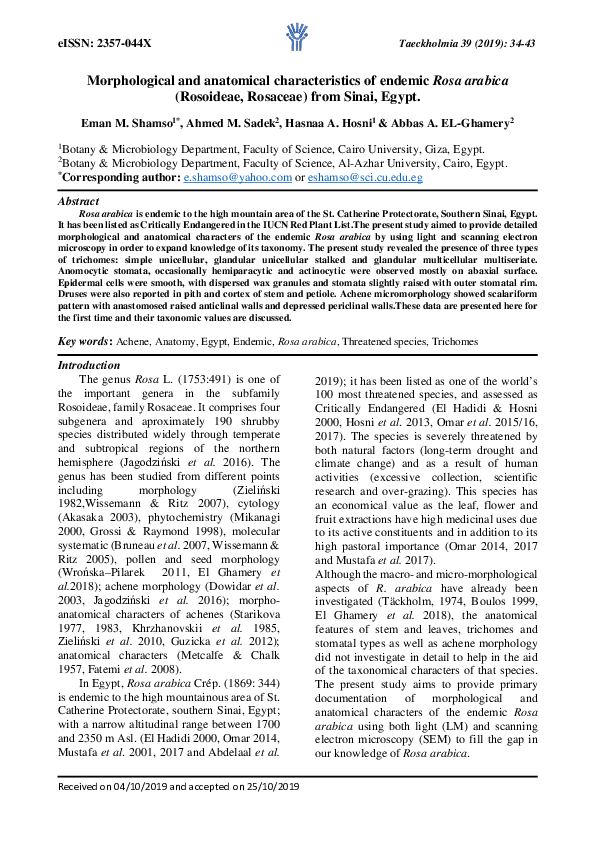 (PDF) Morphological and anatomical characteristics of endemic Rosa ...