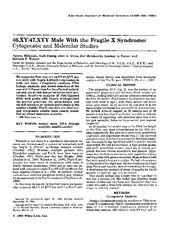(PDF) 46,XY/47,XYY male with the fragile X syndrome: Cytogenetic and ...