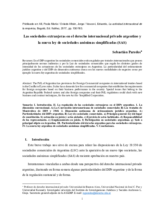 (PDF) Las sociedades extranjeras en el Derecho internacional privado ...
