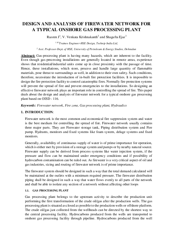 (PDF) DESIGN AND ANALYSIS OF FIREWATER NETWORK FOR A TYPICAL ONSHORE ...
