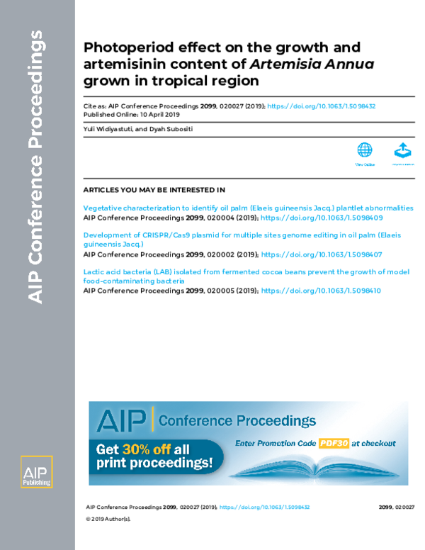 (PDF) AIP Proceeding Artemisia annua Photoperiod