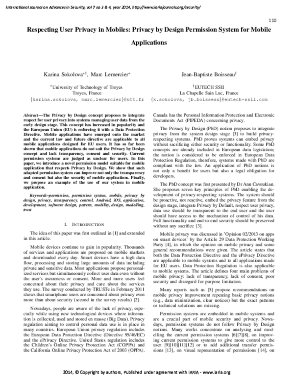 (PDF) Respecting User Privacy in Mobiles: Privacy by Design Permission ...