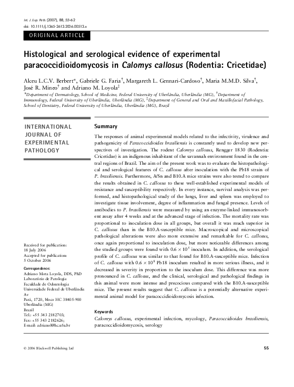 (PDF) Histological and serological evidence of experimental ...