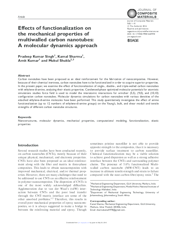 (PDF) Effects of functionalization on the mechanical properties of multiwalled carbon nanotubes ...