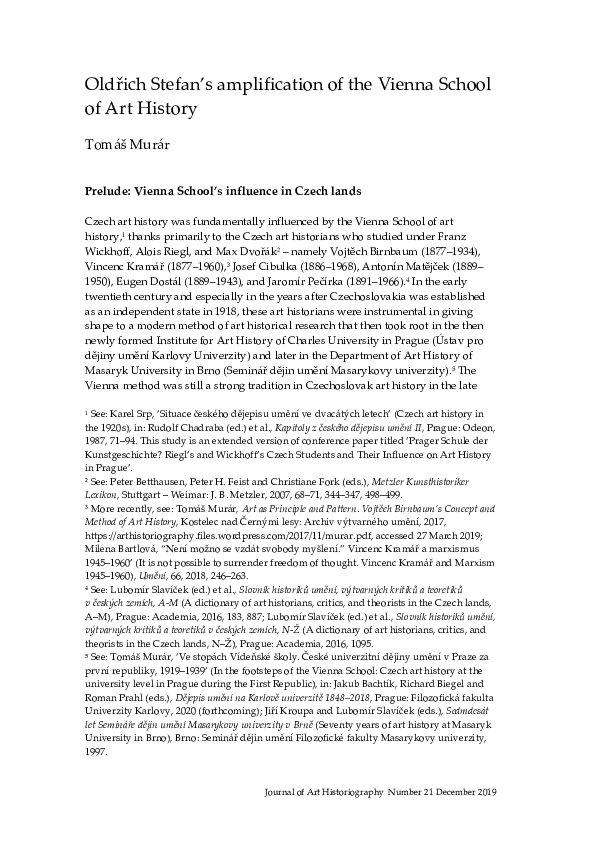 (PDF) Oldřich Stefan’s amplification of the Vienna School of Art ...