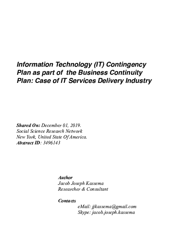 (PDF) Information Technology (IT) Contingency Plan as part of the ...