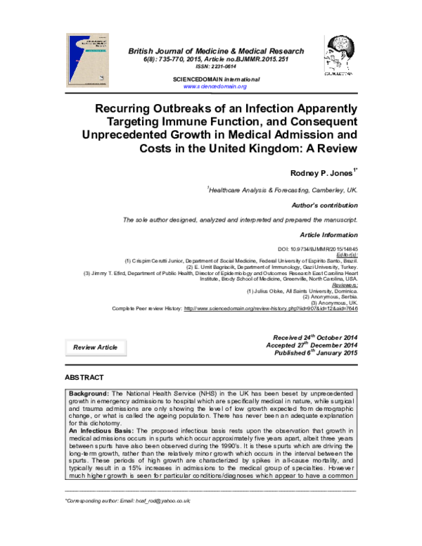 (PDF) Recurring outbreaks of an infection apparently targeting immune ...