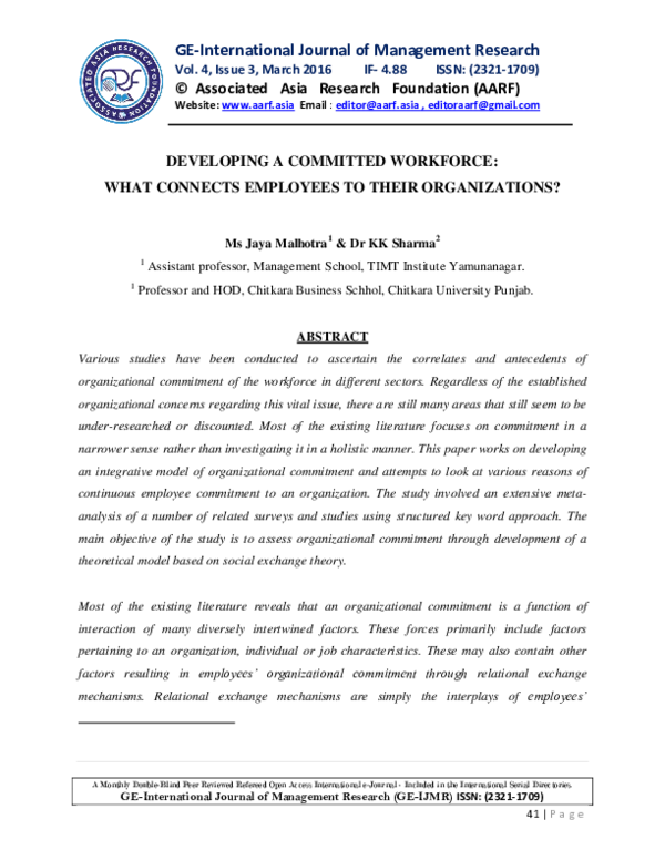 (PDF) DEVELOPING A COMMITTED WORKFORCE: WHAT CONNECTS EMPLOYEES TO ...