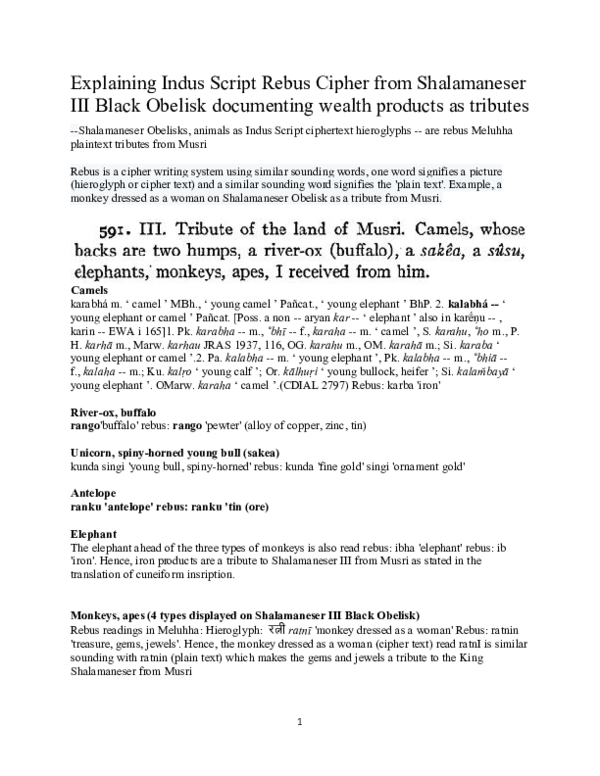 (PDF) Explaining Indus Script Rebus Cipher from Shalamaneser III Black ...
