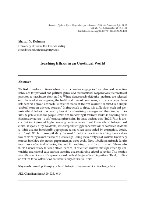 (PDF) Teaching Ethics in an Unethical World