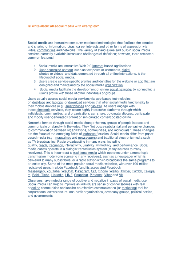 (PDF) Q\ write about all social media with examples