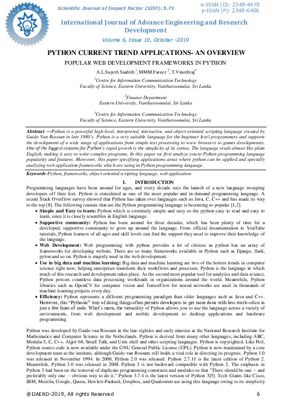 Pdf Python Current Trend Applications An Overview