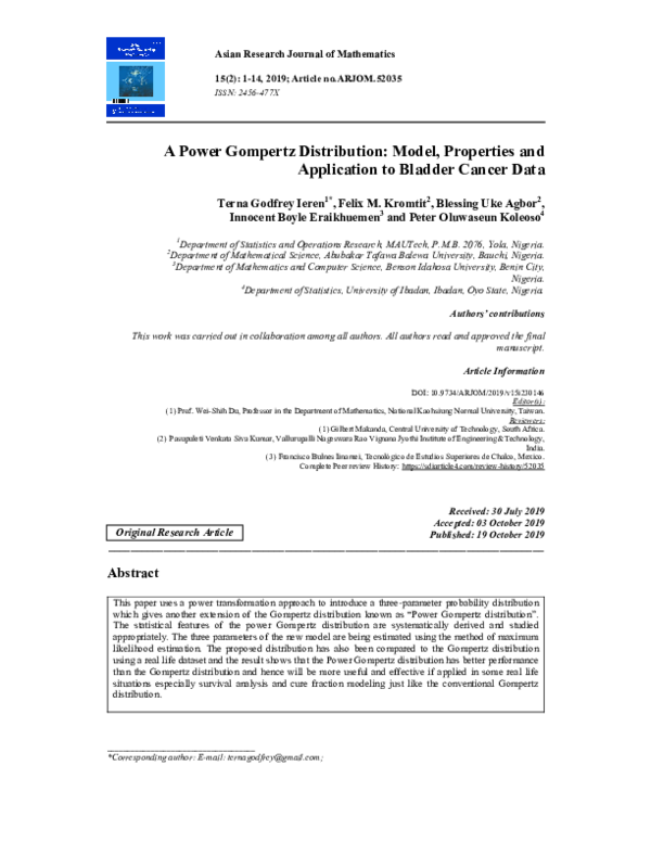 (PDF) A Power Gompertz Distribution: Model, Properties and Application ...
