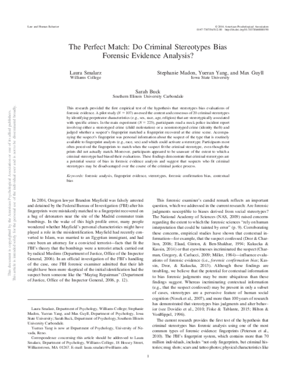 (PDF) The Perfect Match: Do Criminal Stereotypes Bias Forensic Evidence ...