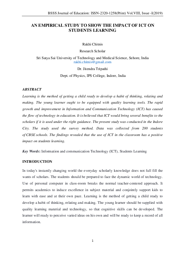 (PDF) AN EMPIRICAL STUDY TO SHOW THE IMPACT OF ICT ON STUDENTS LEARNING