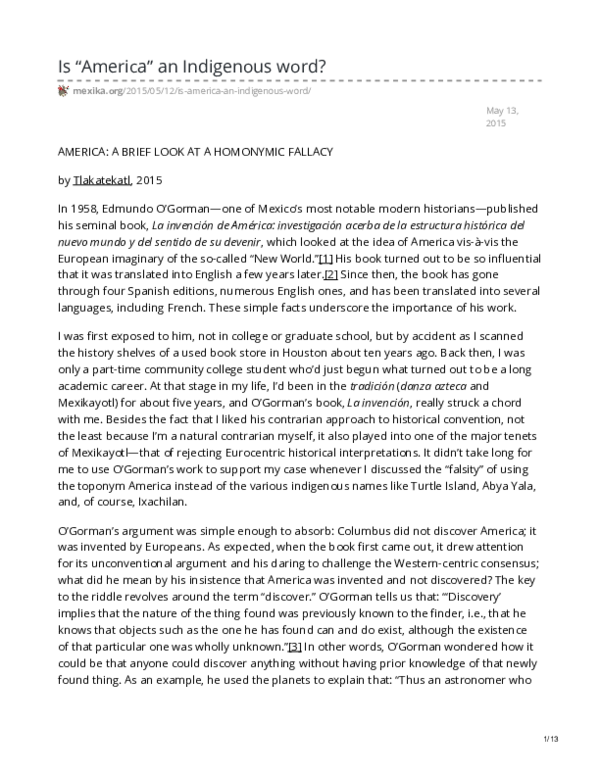 (PDF) America: A Brief Look at A Homonymic Fallacy