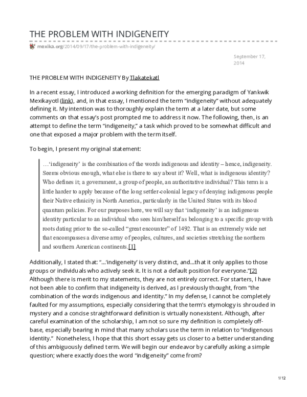 (PDF) The Problem With Indigeneity