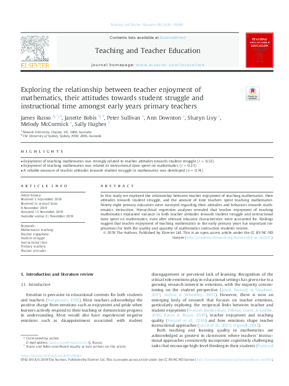 (PDF) Exploring the relationship between teacher enjoyment of ...