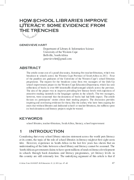 (PDF) HOW SCHOOL LIBRARIES IMPROVE LITERACY: SOME EVIDENCE FROM THE ...