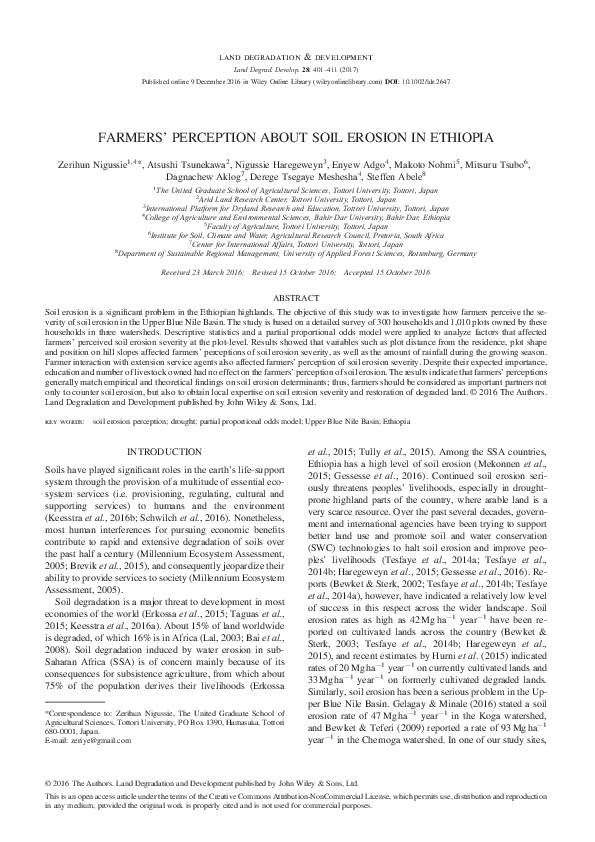 (PDF) FARMERS' PERCEPTION ABOUT SOIL EROSION IN ETHIOPIA