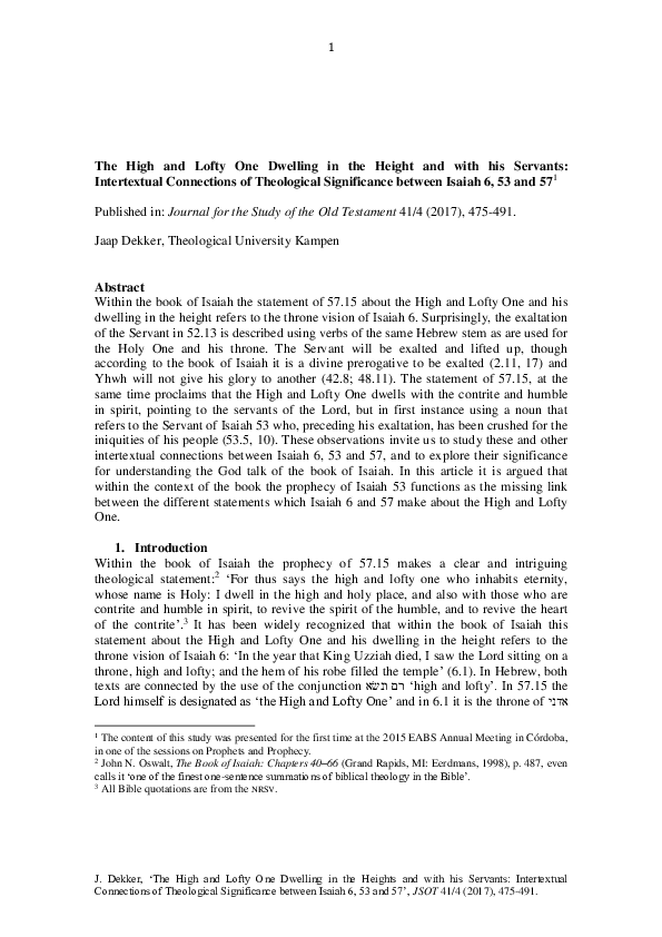(PDF) 'The High and Lofty One Dwelling in the Heights and with his ...