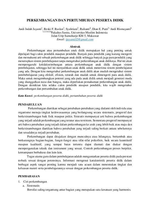(PDF) PERKEMBANGAN PESERTA DIDIK