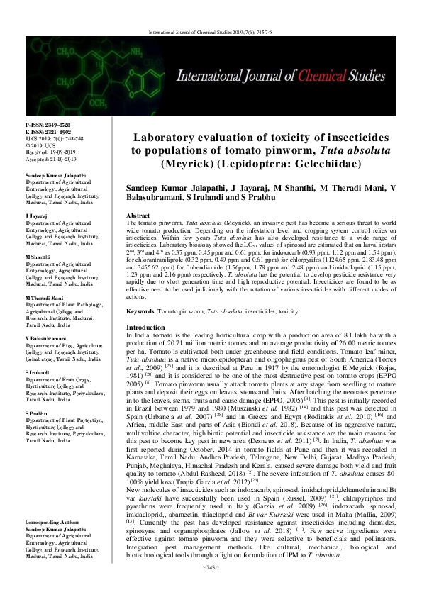 (PDF) Laboratory evaluation of toxicity of insecticides to populations of tomato pinworm, Tuta ...