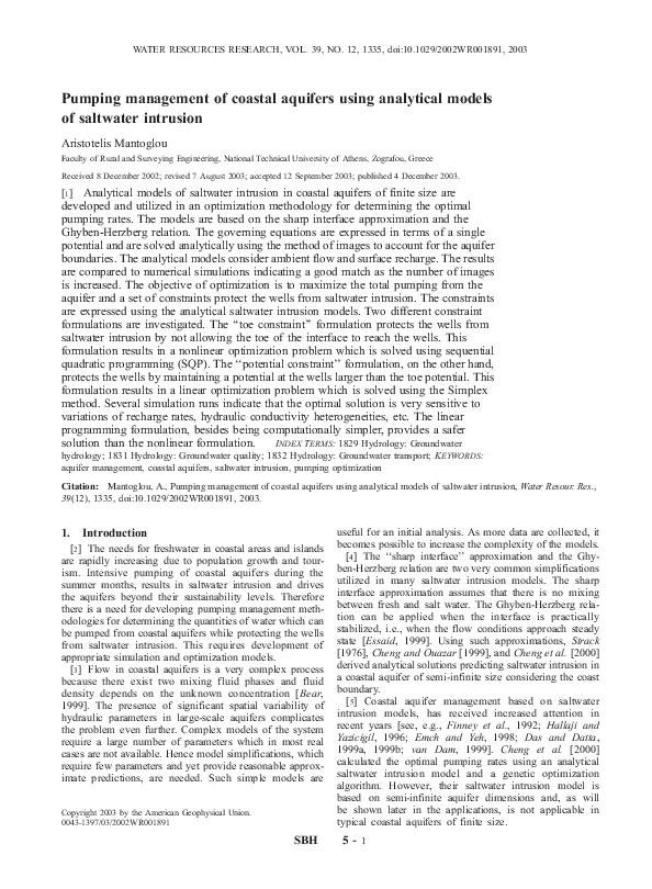 (PDF) Pumping management of coastal aquifers using analytical models of ...