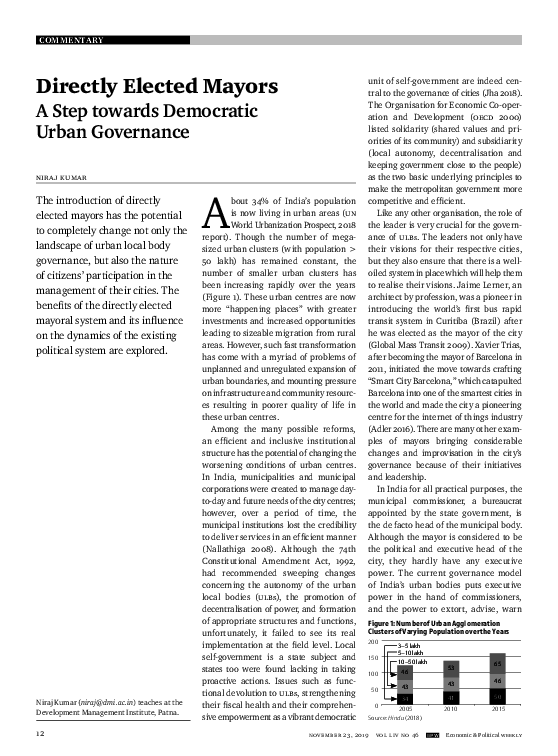 (PDF) Directly Elected Mayors A Step towards Democratic Urban Governance