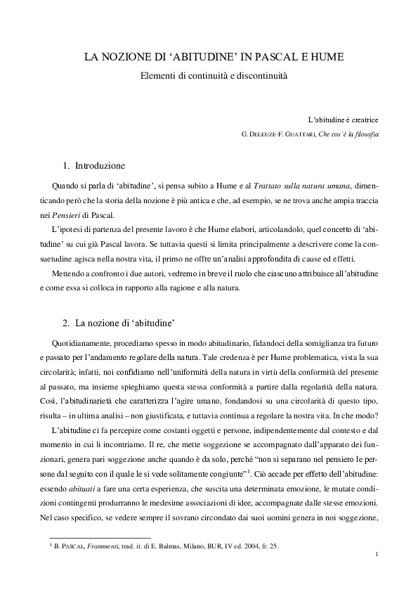 (PDF) LA NOZIONE DI 'ABITUDINE' IN PASCAL E HUME. Elementi di ...